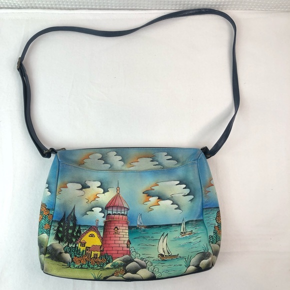 Anuschka | Bags | Vintage Anuschka Leather Lighthouse Crossbody Handbag ...
